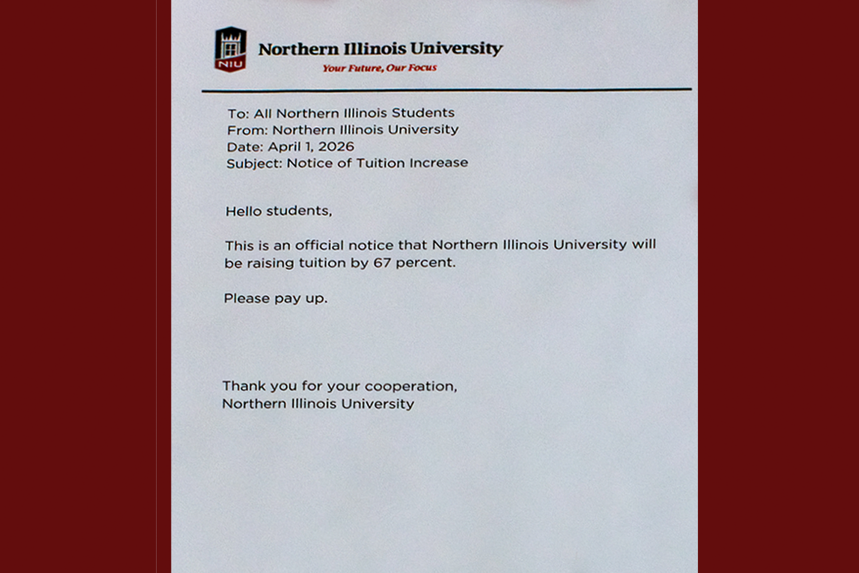BIZARRE: NIU should raise tuition ASAP – Northern Star